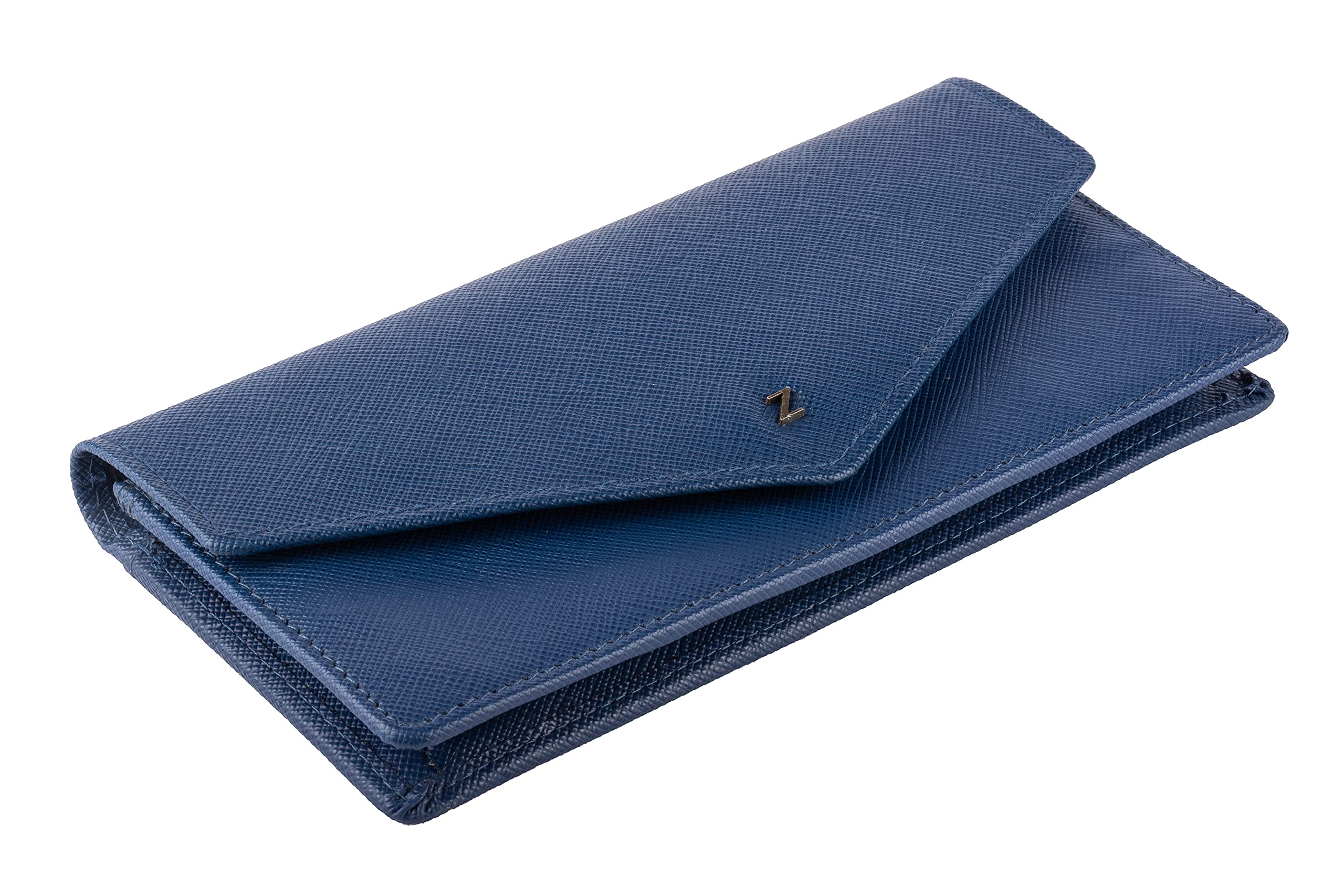 Zinda Genuine Leathers Women’s Wallet Flap Over Long Purse RFID Protection (Blue)