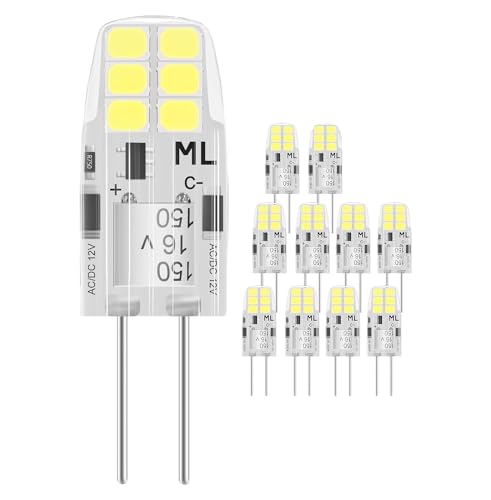 winshine G4 LED Bulb 12V AC/DC, 5000K Daylight, 20/35W Halogen Equivalent, Bi-pin Base LED Landscape Light Bulbs, 2W T3 JC Type Light Bulbs For Under Cabinet, Counter, 360° CRI85+ Non-dimmable 10 Pack