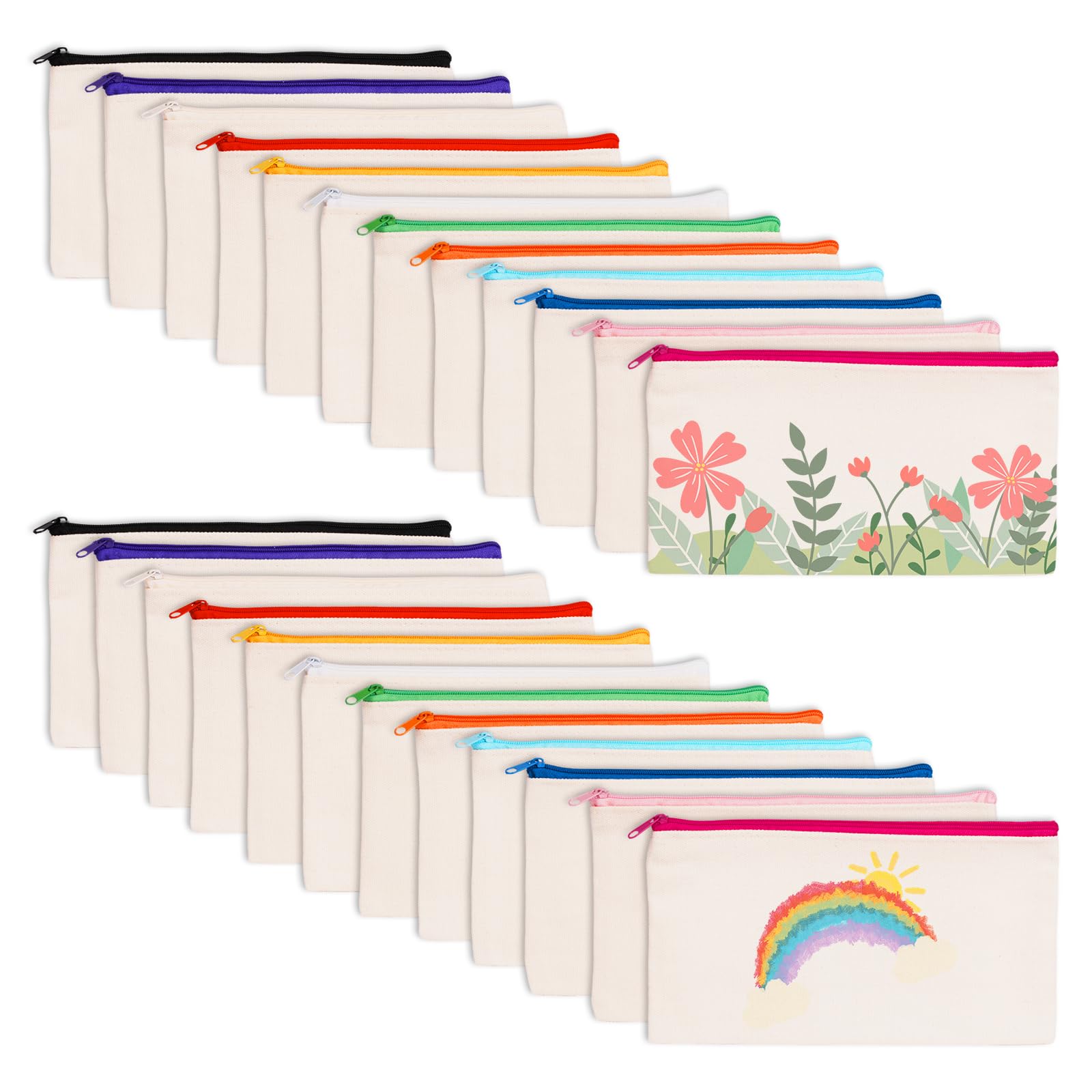 Deekypol Sublimation Makeup Bags Blanks, 24 Pack Sublimation Blanks Cosmetic Pen Case Pencil Bags - Multi Purpose Travel Canvas Zipper Bags DIY Heat Transfer (8.3×4.7 Inch)