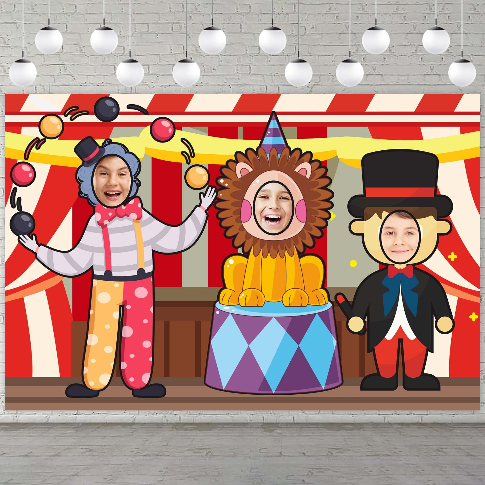 Circus Troup Photo Banner Backdrop Background Photo Booth Props Pretend Play Party Game Clown Lion Theme Decor for Kid Carnival Circus Party 1st Birthday Party Baby Shower Favors Supplies Decorations
