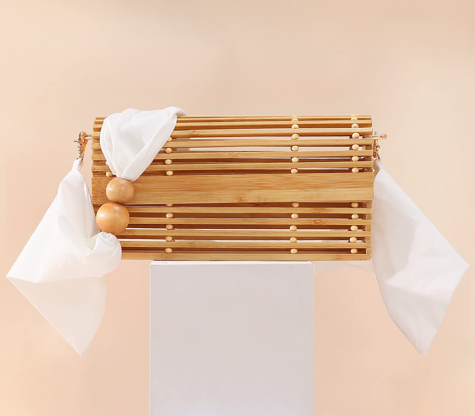 FANCELINE Bamboo Shoulder Bag for Women Summer Straw Bags Wooden Beach Purse Basket Handle Handbags