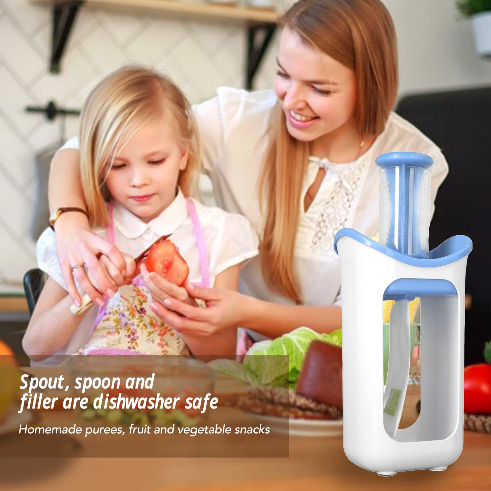 Baby Squeeze Station Infant Baby Food Maker Fruit Puree Squeeze Station Baby Food Container with Squeeze Bag Home Kitchen Tools for Homemade Purees (Blue)