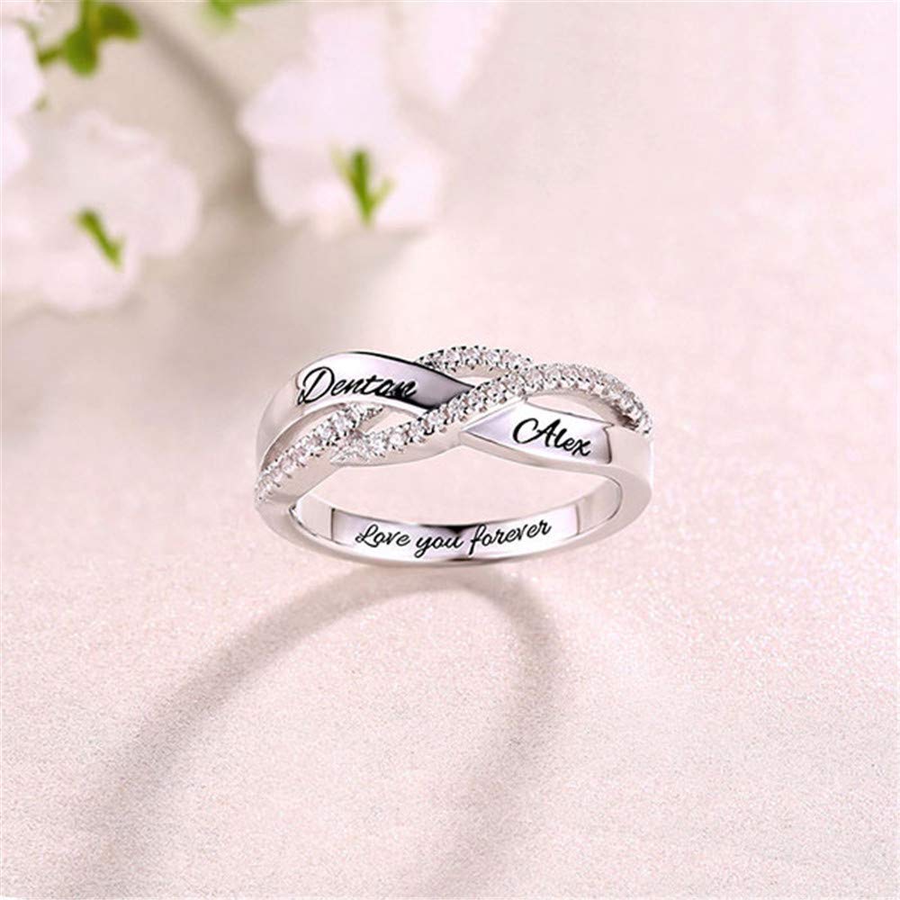 AILIN Personalized Twisted CZ Promise Rings with Name Engraved 925 Sterling Silver Wedding Bands Gift for Women Mother's Day Engagement Jewelry Square Heart Shape