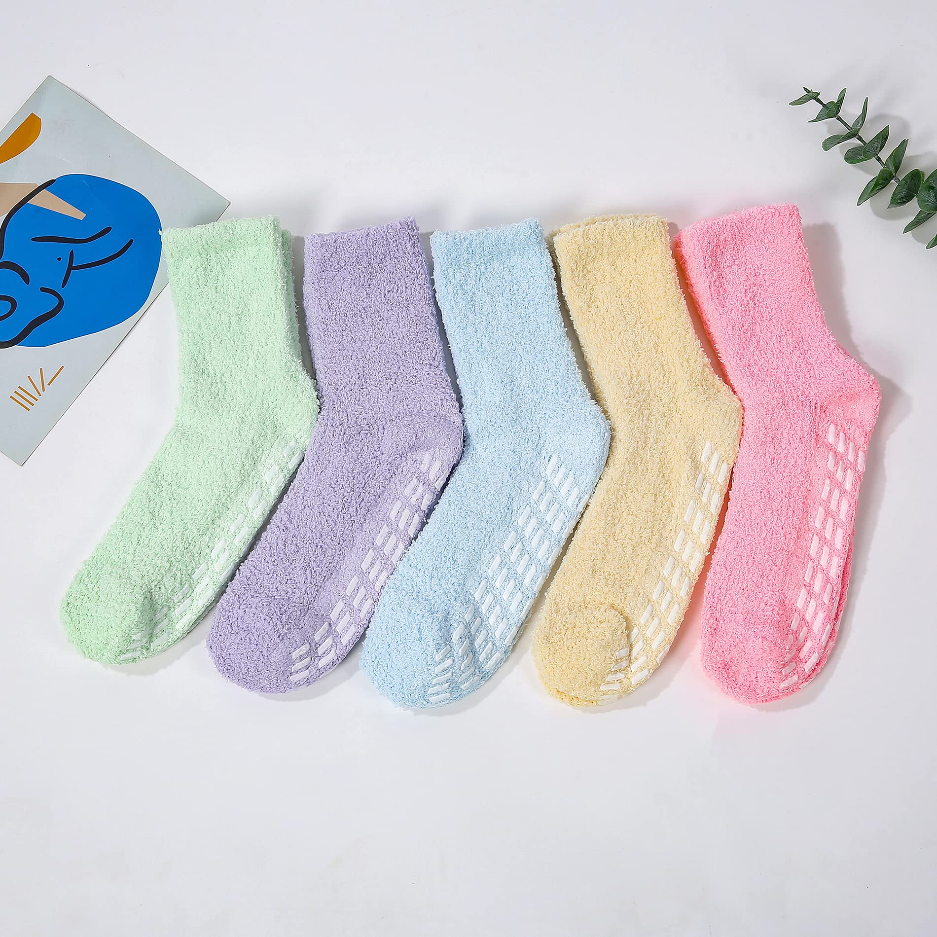 American Trends Fuzzy Socks for Women Non Slip Cozy Socks Athletic Plush Soft Grip Socks Yoga Warm Comfy Socks 5 Pack Candy Color One Size