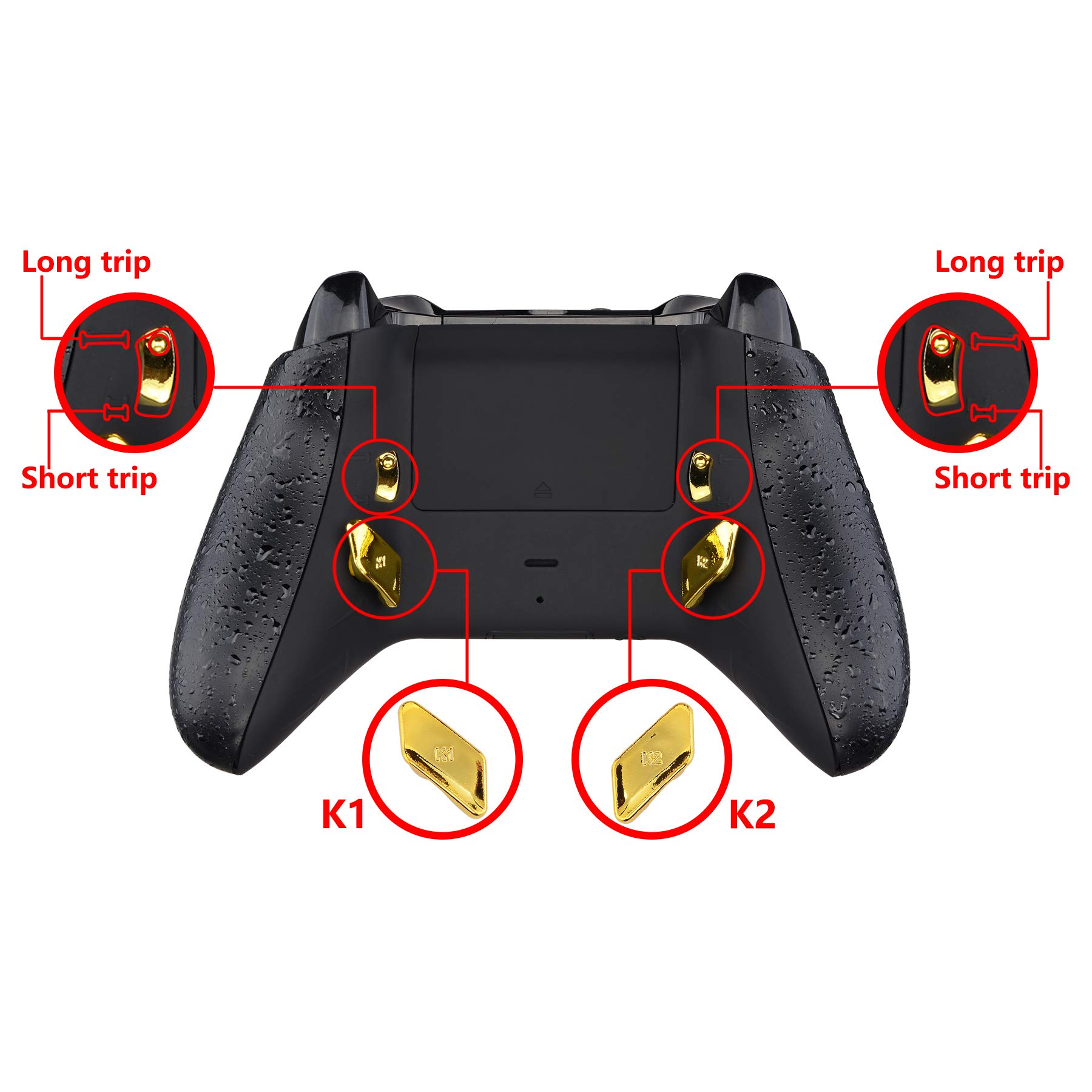 Chrome Gold Glossy Replacement Redesigned Back Buttons HK3 HK4 Trigger Lock K1 K2 Paddles for eXtremeRate Xbox One S X Controller Lofty Remap & Trigger Stop Kit