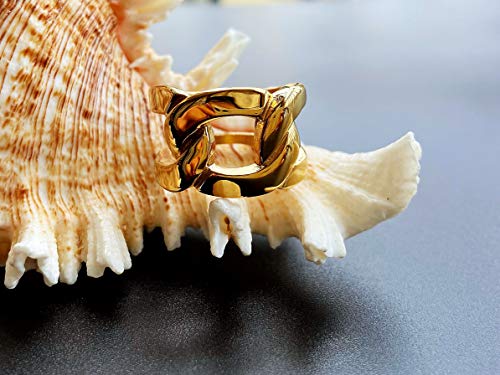 ailov Extra Large Gold Chain Ring for Women Minimal Wide Thick Braided Statement Cigar Index Thumb Band (Gold, 8)