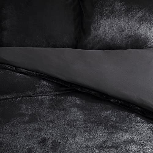 City Scene- Queen Duvet Cover Set, Faux Fur Bedding Set, Ultra Cozy Home Decor (Solid Black, Queen)