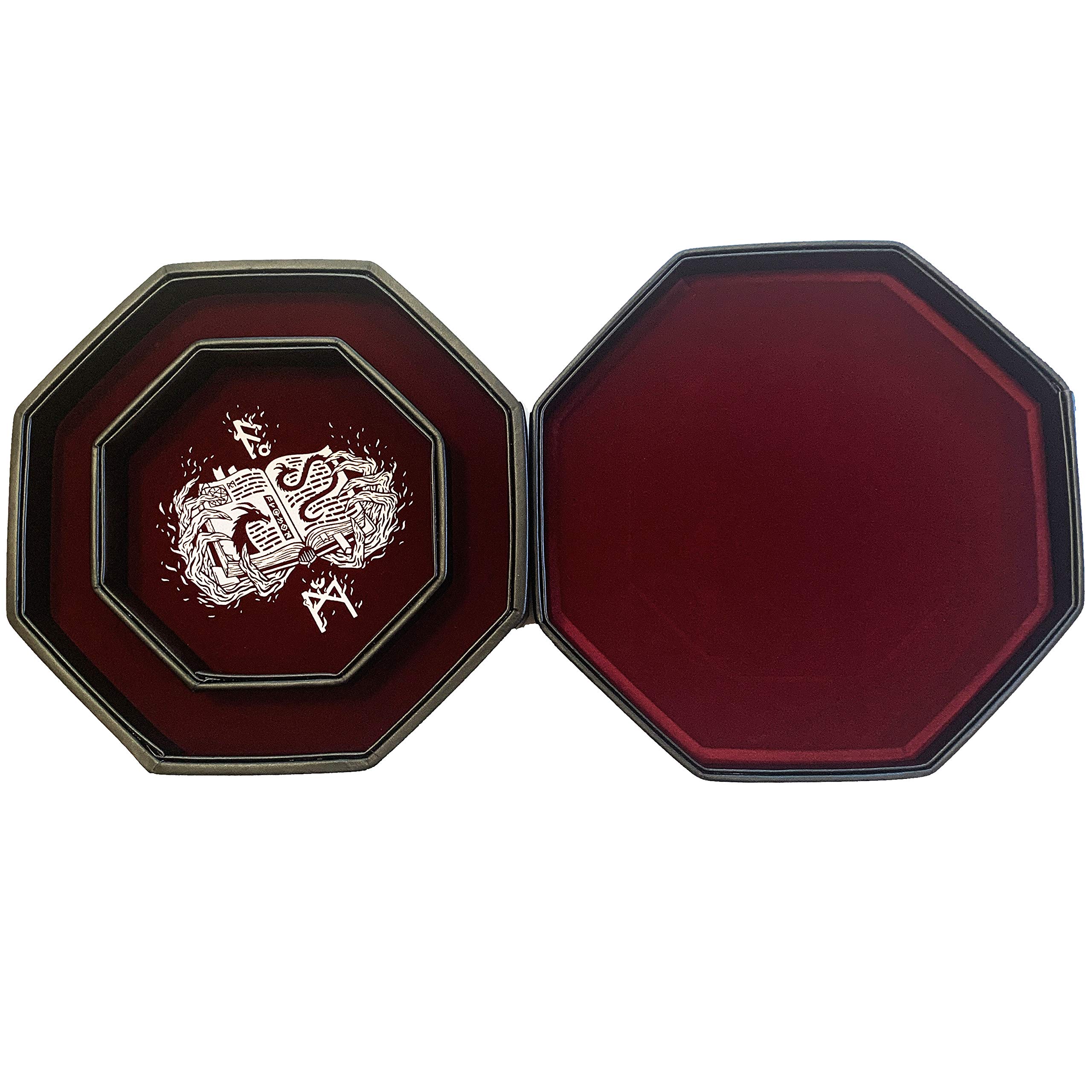 Fantasydice RED Orc Paladin Yin and Yang - Dice Tray - 8" Octagon with Lid and Dice Staging Area- Holds 5 Sets(7 Dice Set/Standard) for All Tabletop RPGs