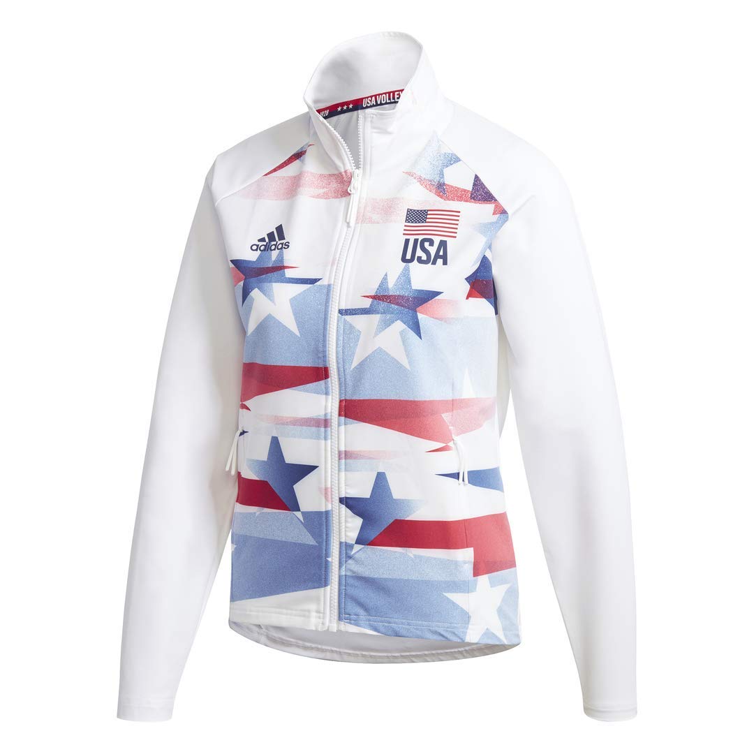 adidas womens USA Volleyball Warm-Up Jacket White/Navy/Team Power Red Medium