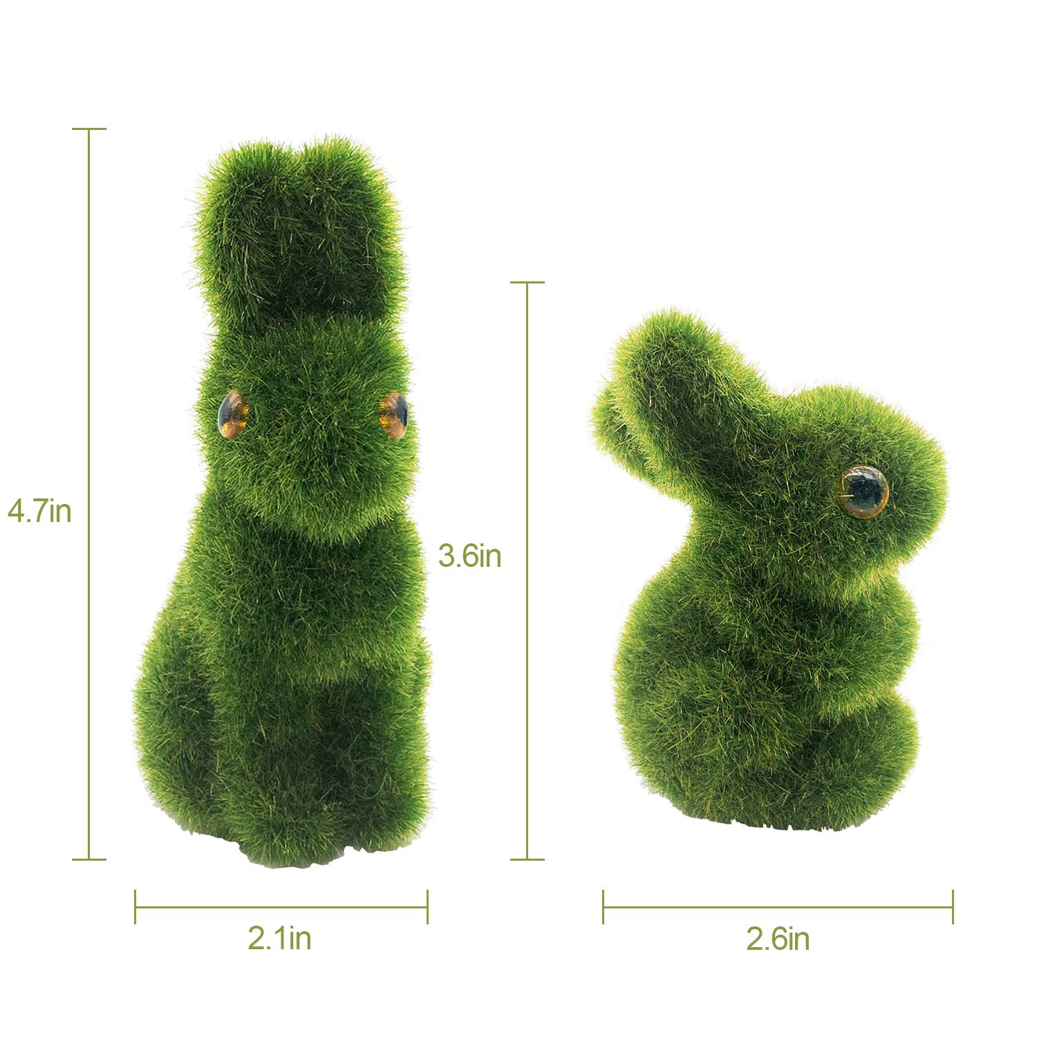 Alpurple 2 PCS Easter Moss Rabbit Statue -Artificial Turf Grass Bunny, Flocked Animal Figurines Ornament for Home,Office Desk,Easter Party Garden Yard Decoration