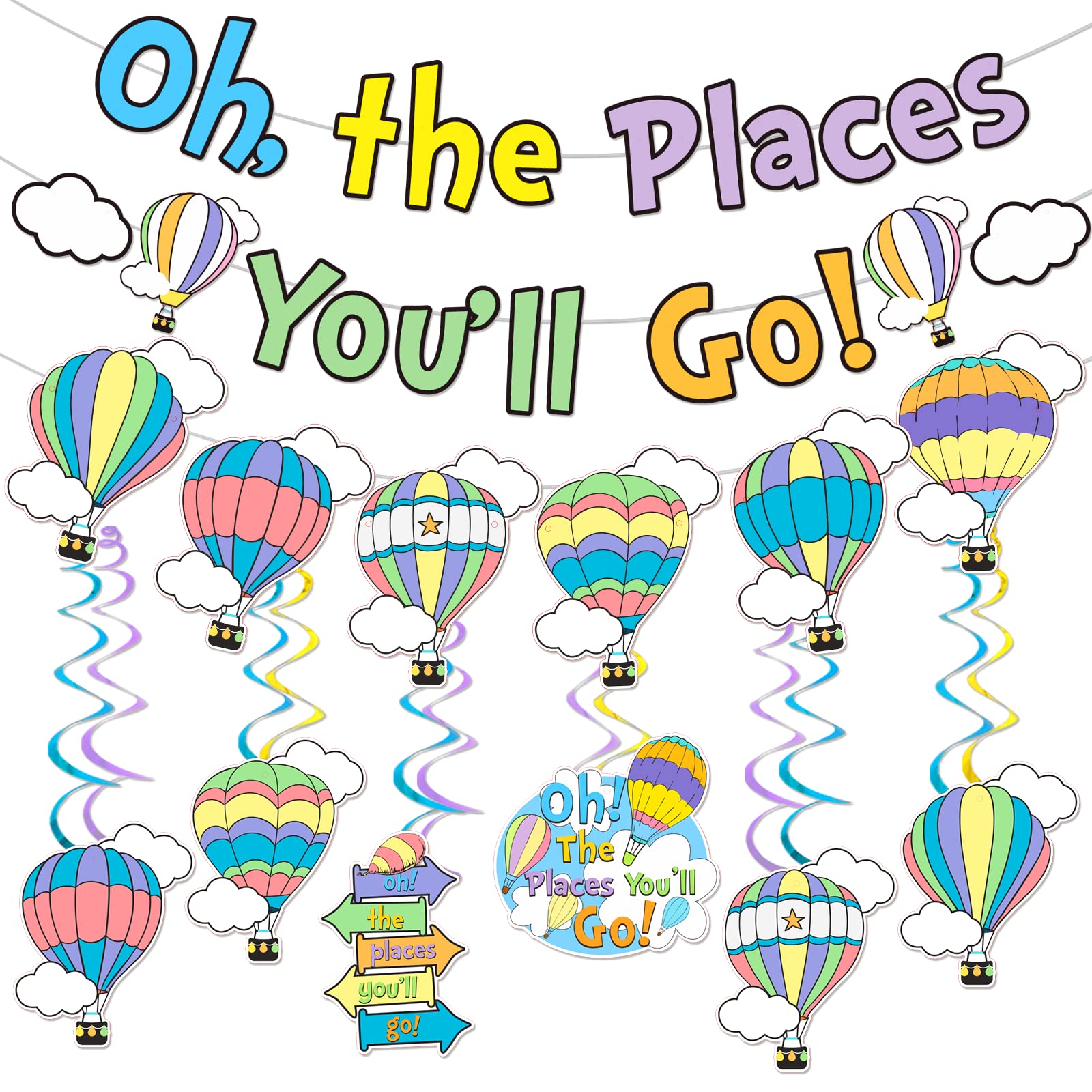 Oh The Places You'll Go Decorations Kindergarten Graduation Party Decoration Oh The Places You'll Go Banner for Colorful Dr. Seuss Party Decoration First Birthday Banner Decoration for Baby Shower