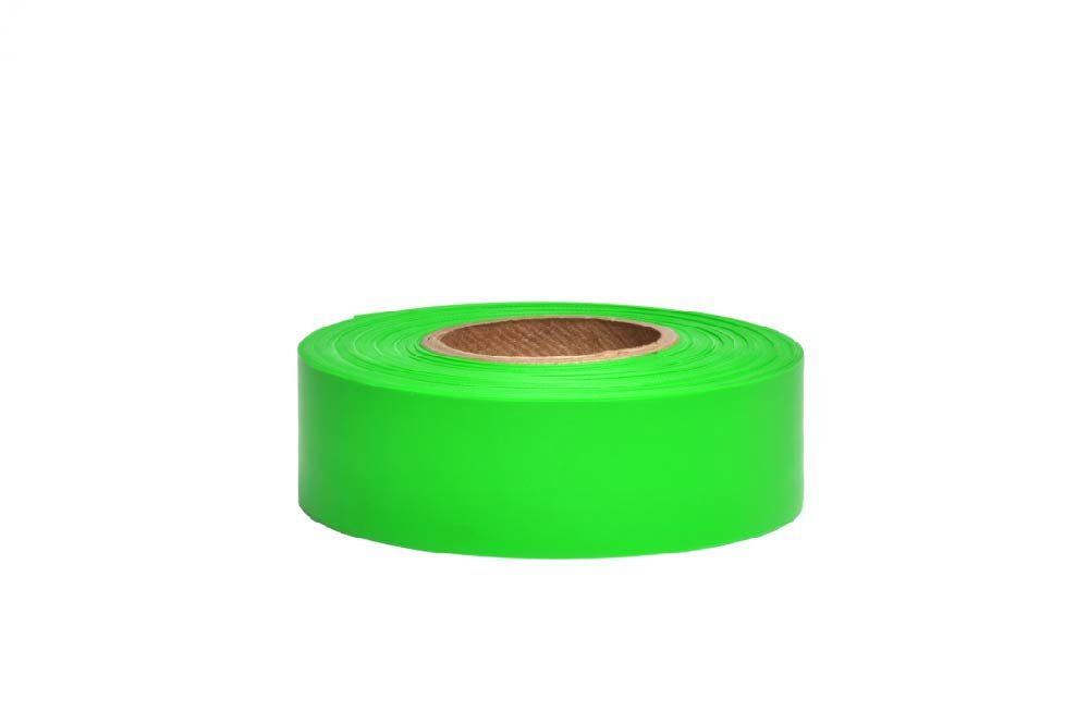 NMC FT22 Fluorescent Flagging Tape - 1.1875 in. x 150 ft., Green, Blank Non-Adhesive Vinyl Marker Tape, 3 mm Thickness