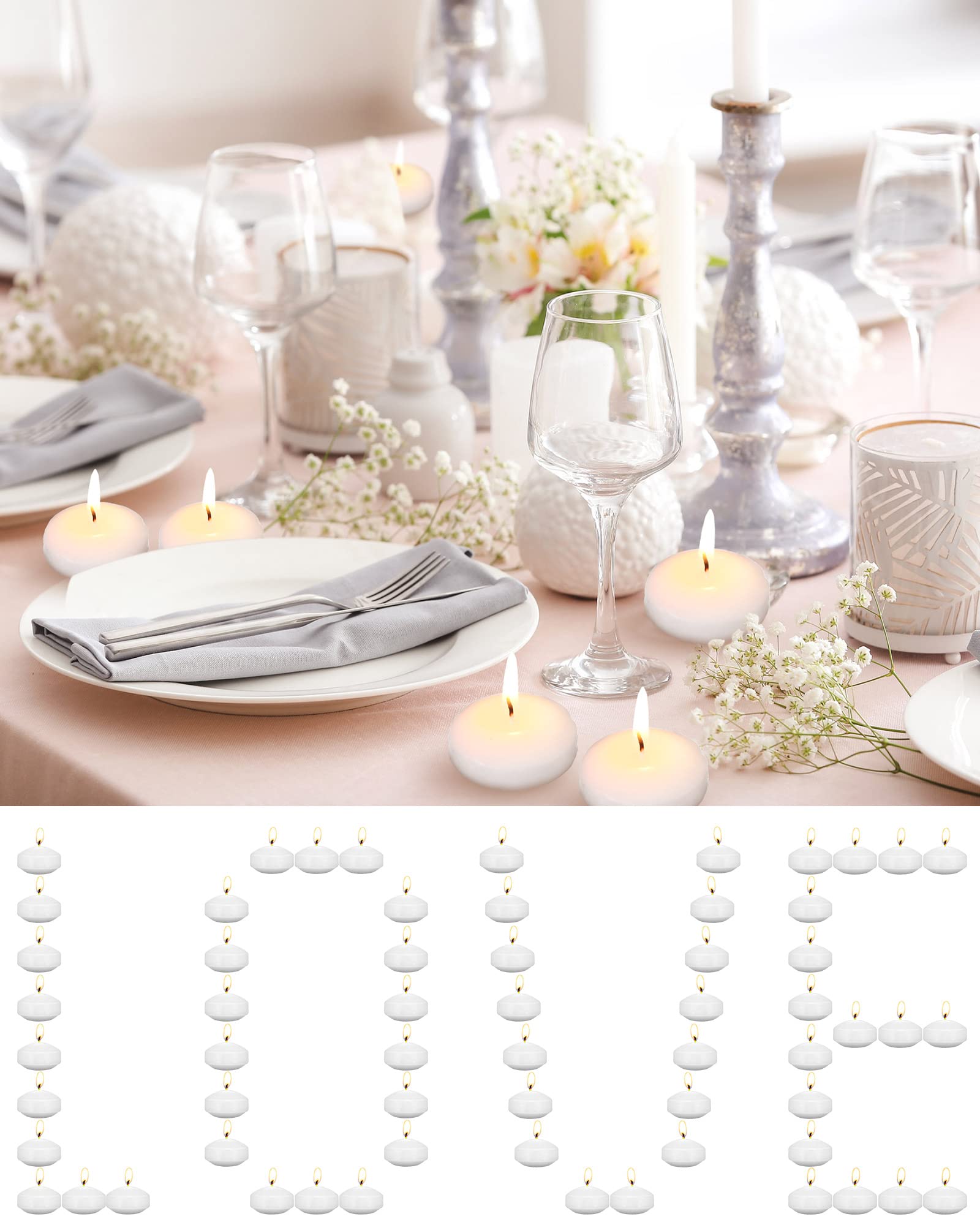 Qunclay 100 Pieces 1.65 Inch Floating Candles Unscented Dripless Tealight Candles Home Decorations Cute Elegant Candle Centerpieces at Wedding for Vases Party Accessories