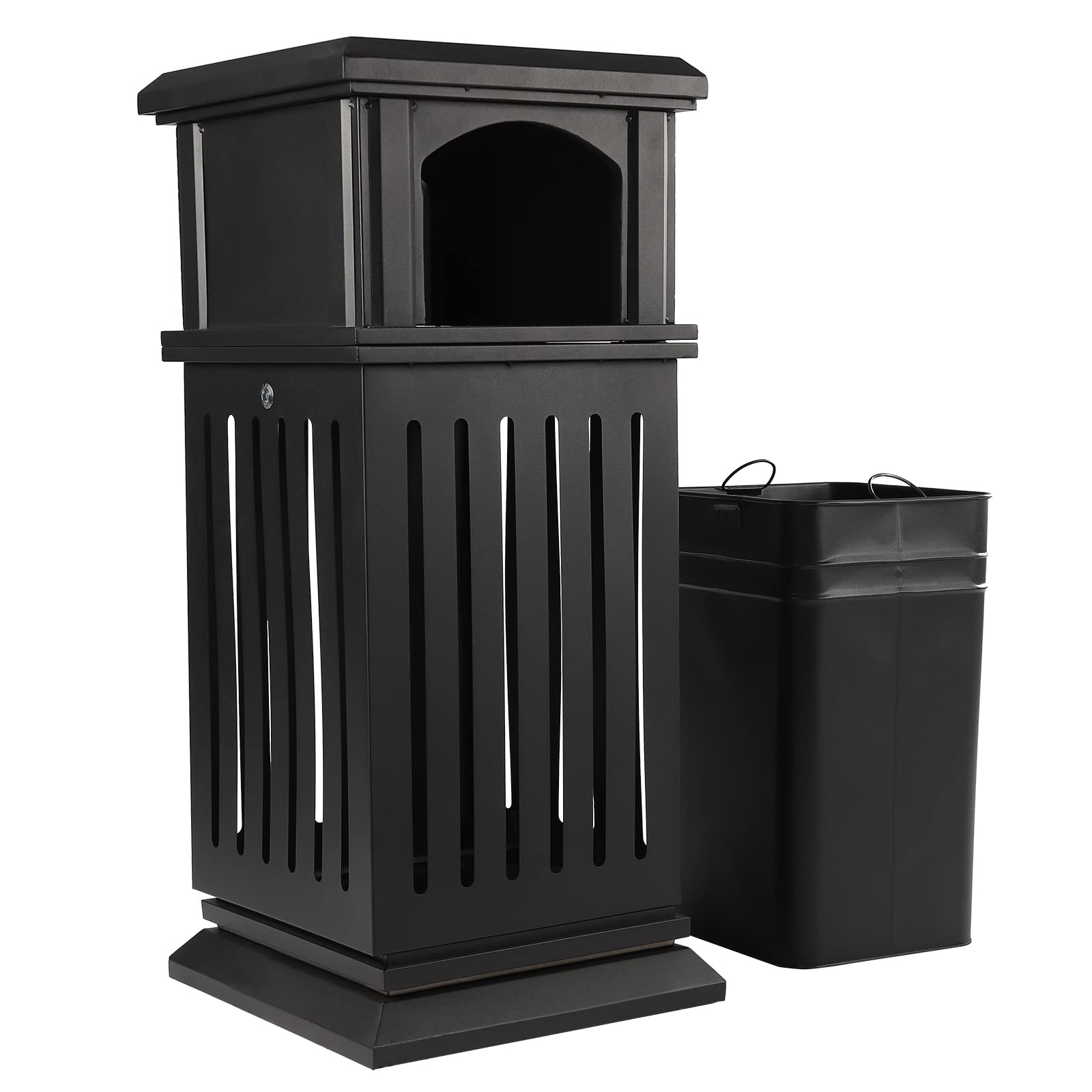 Outdoor Trash Can, 40L Commercial Garbage Enclosure with Locking Lid, Heavy Duty Industrial Yard Garage Waste Container, Installation-Free, 35.4 x 15.7 x 15.7 in, Galvanized Sheet (Black)