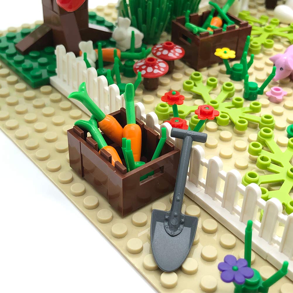 Farm Animals Building Blocks Toys Garden Park Trees and Flowers Classic Botanical Accessories Bricks for Boys Girls Kids Age 6+ Gifts(Include 1 Pcs 10" x 10" Base Plate