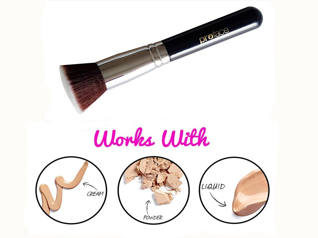 Mypreface Synthetic Blush and Bronzer Brush - Angled Kabuki Makeup Brush: Premium Foundation Brush Perfect for Face Contouring and Highlighting with Creams and Powders (Black)
