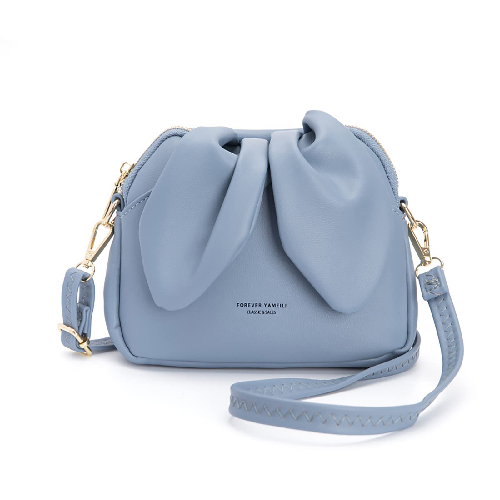 Fashion girl small crossbody shoulder bag cute rabbit ear shape zipper PU messenger bags coin purse for women