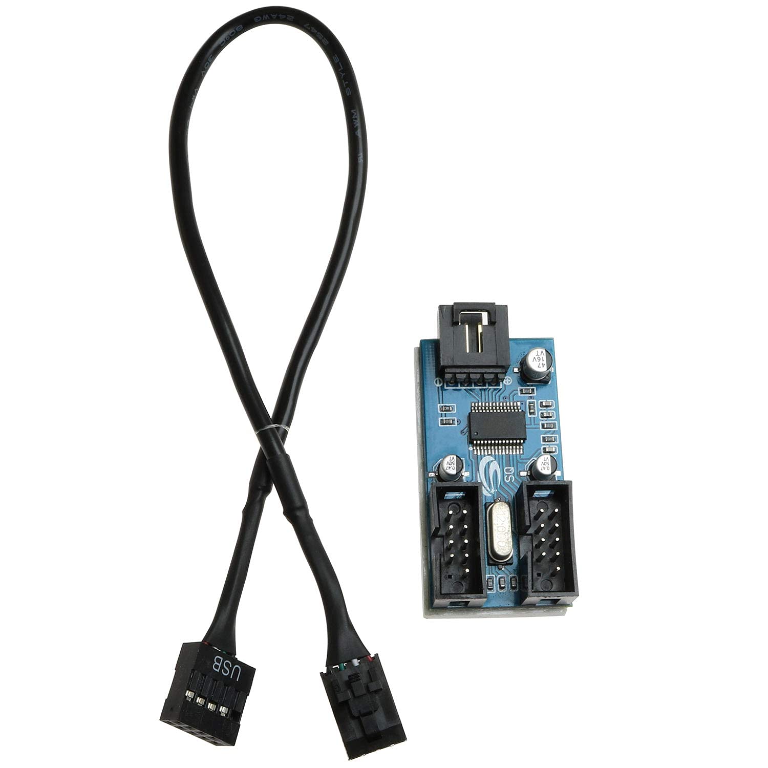 Longdex Motherboard USB 9Pin Header Female 1 to 2 Male Splitter Cable Connector Adapter with 30cm Extension Cable