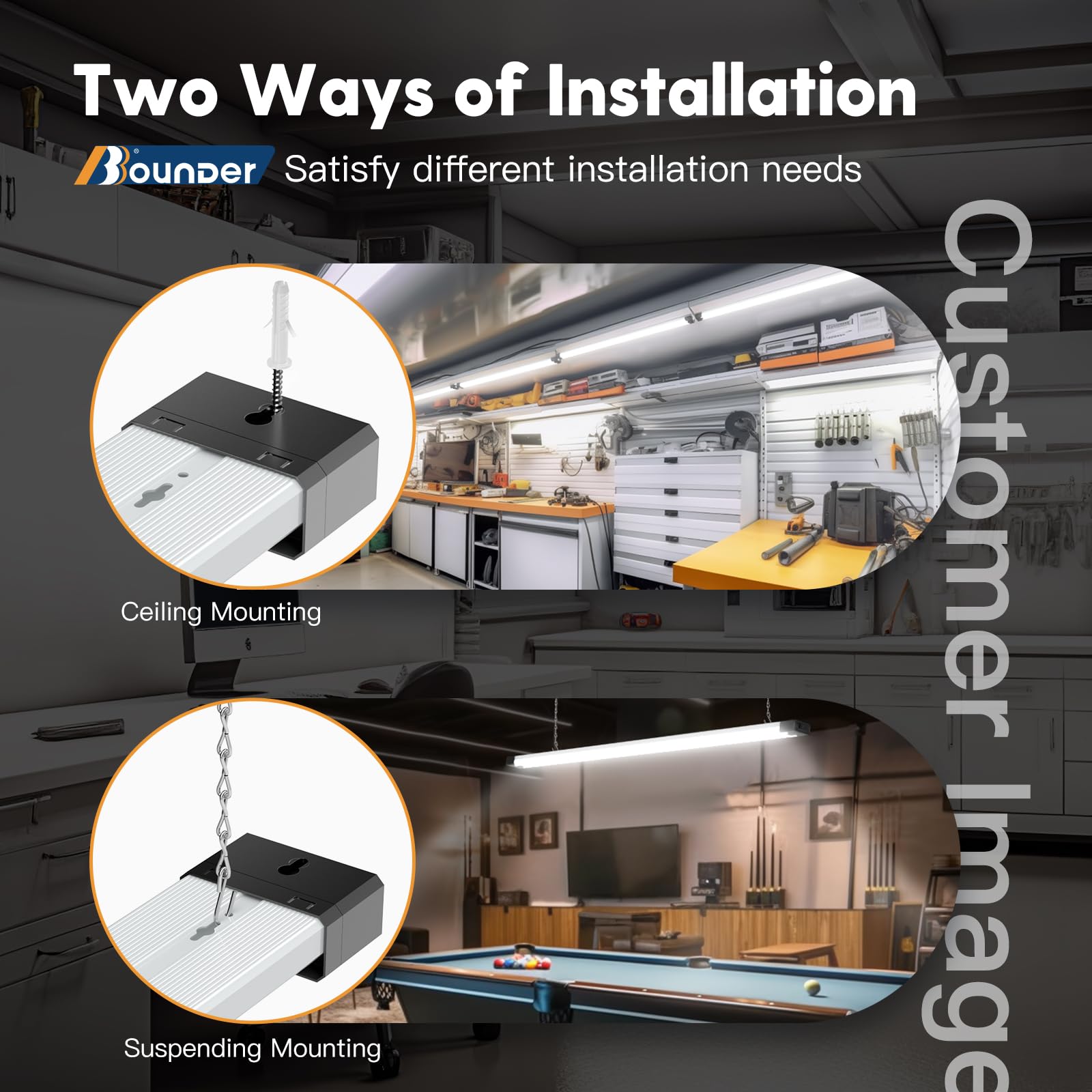BBOUNDER 1 Pack Linkable LED Shop Light with Reflector, 4400 LM, 6500K Cool Daylight, 4 FT, 48 Inch Integrated Fixture for Garage, 40W Equivalent 250W, Surface & Suspension Mount, Black