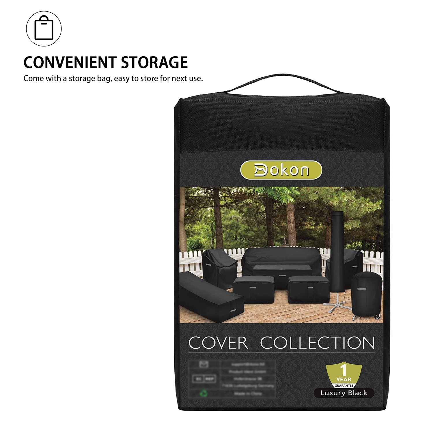 Dokon Heavy Duty Stackable Patio Chair Covers Waterproof Outdoor Chair Cover Anti-UV Patio Furniture Covers with Air Vent, Fits for 4-6 Stackable Dining Chairs (33.5"L x 25.5"W x 45"H) - Black