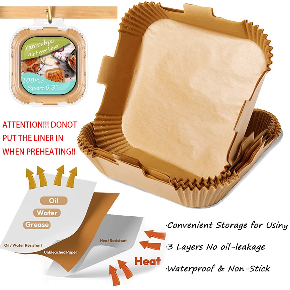Air Fryer Parchment Paper Liner Square Disposable Paper 6.3inch-100PCS for 2-5Qt Air Fryer