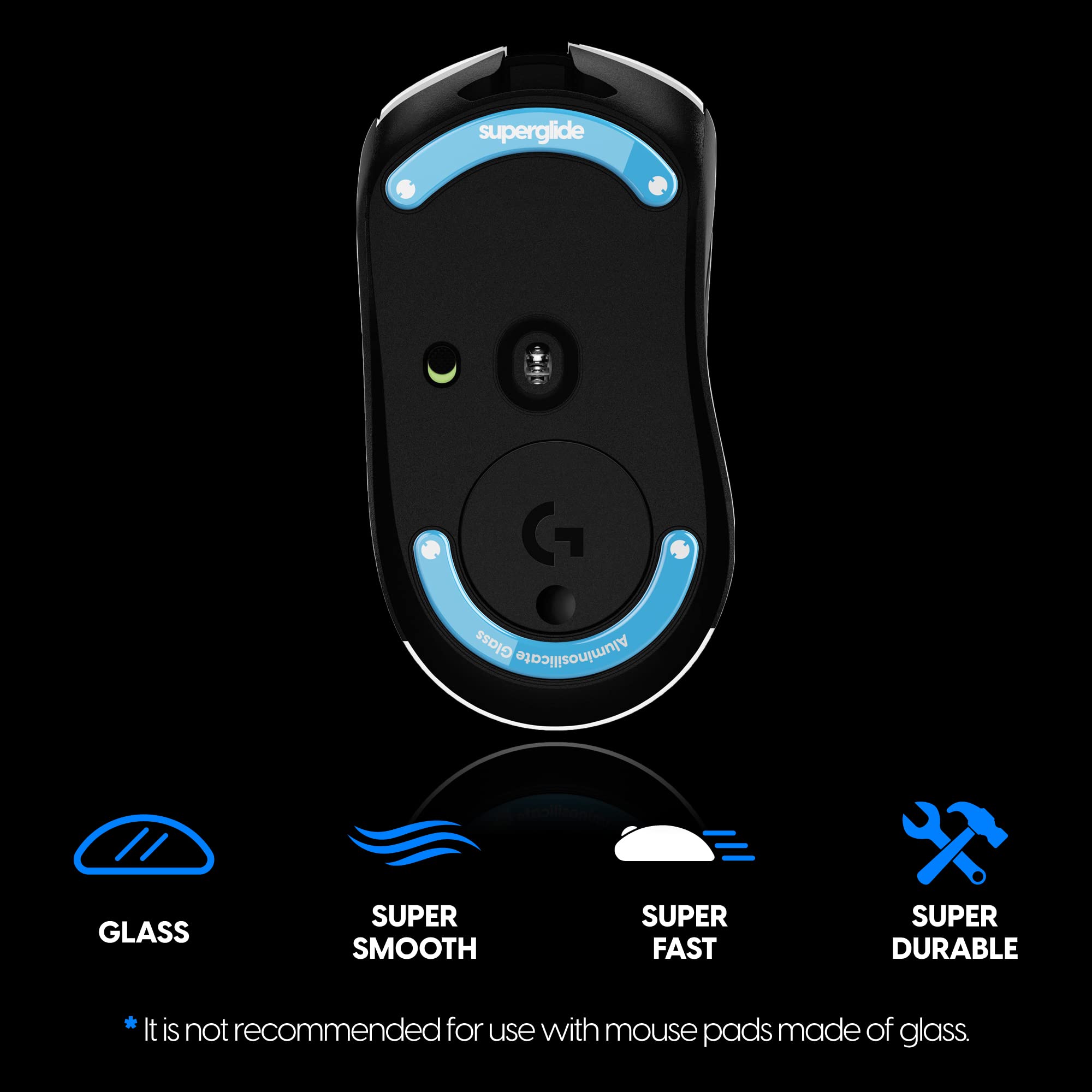 Superglide - Fastest and Smoothest Mouse Feet/Skates Made with Ultra Strong Flawless Glass Super Fast Smooth and Durable Sole for Logitech G703 / G603 / G403 [Blue]