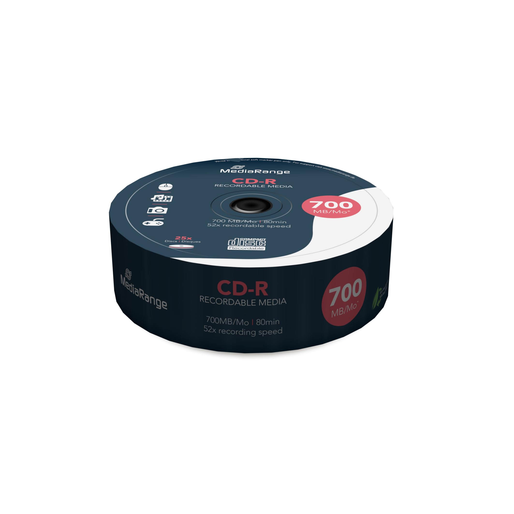 MediaRange MR201 CDR80 700MB 52x (25) Cake Box UV-Resistant
