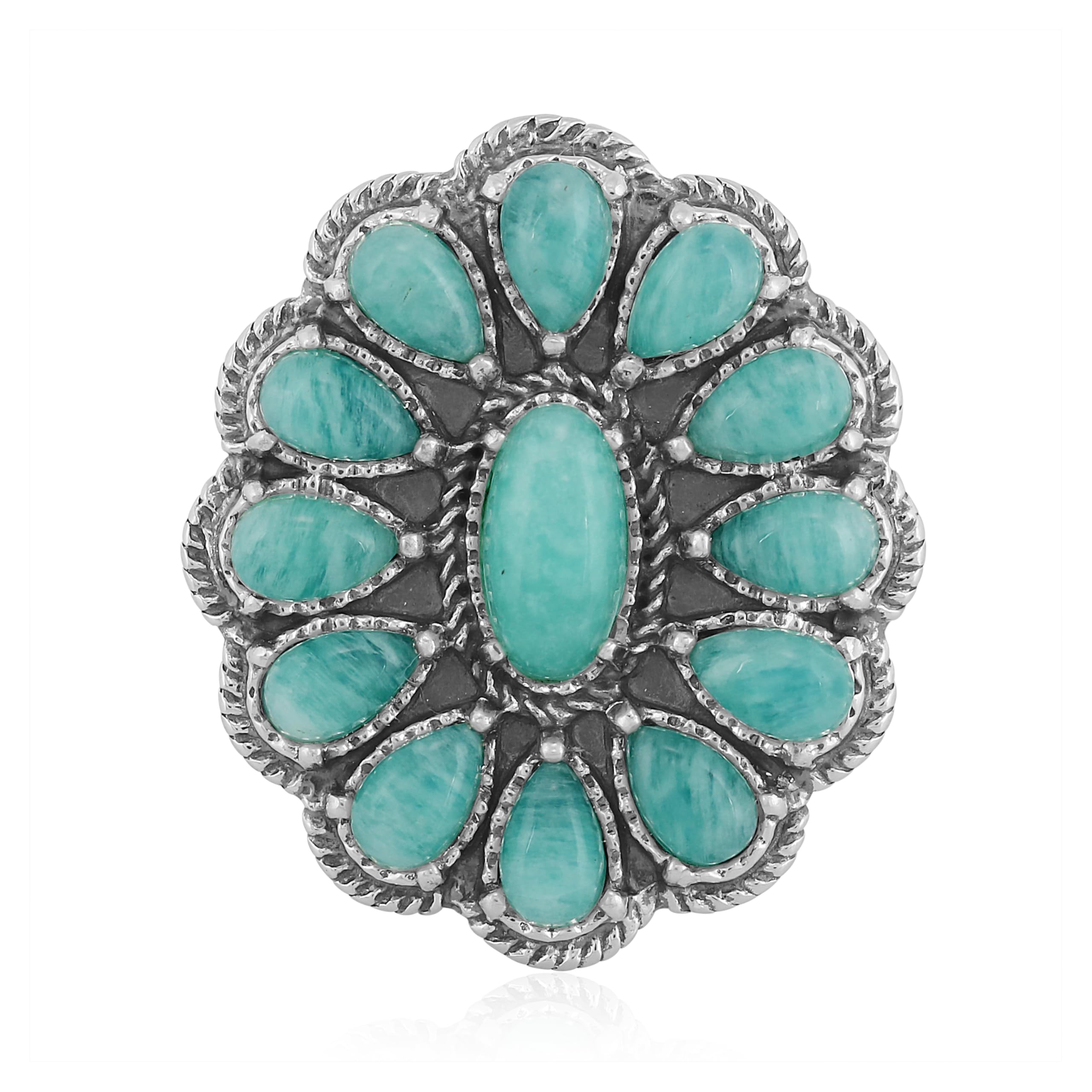 American West Sterling Silver Women's Ring Green Variscite Gemstone Flower Cluster Design Size 6