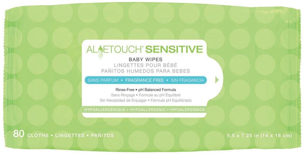 Medline Aloetouch Hypoallergenic Sensitive Unscented Baby Wipes, Soft Pack, 80 Count