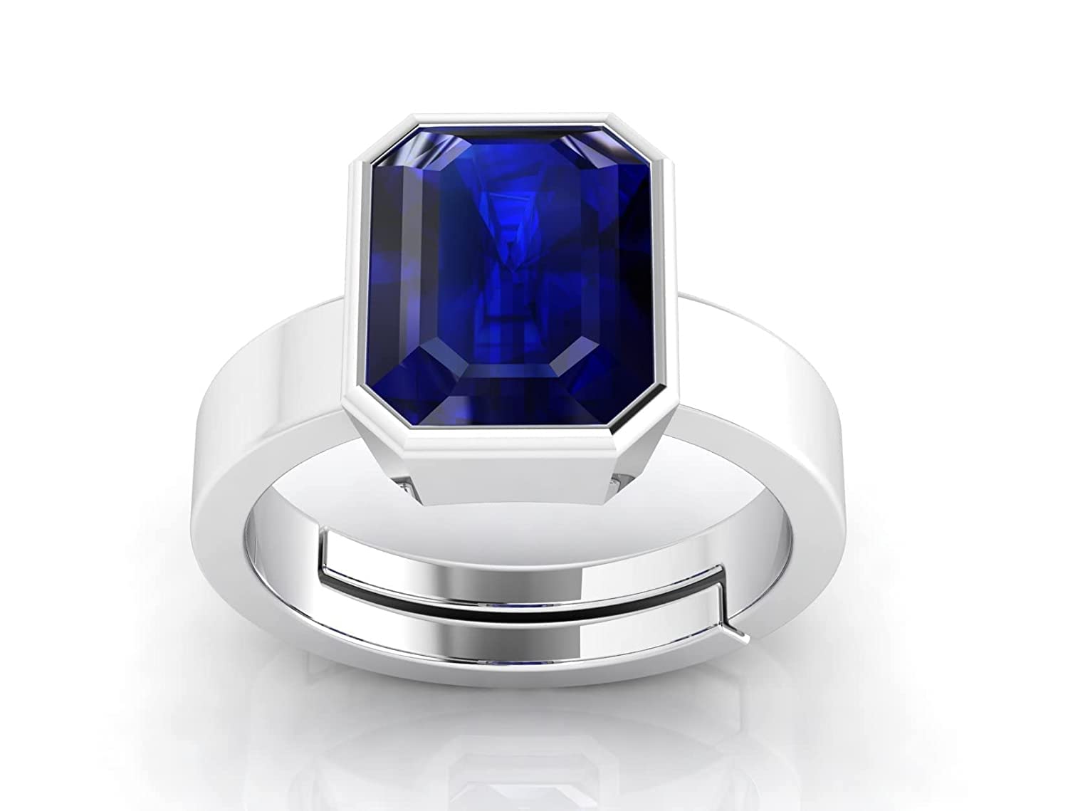 ADITYA JEWELS 7.25 Ratti Certified Original Blue Sapphire Silver Plated Ring Panchdhatu Adjustable Neelam Ring for Men & Women by Lab Certified