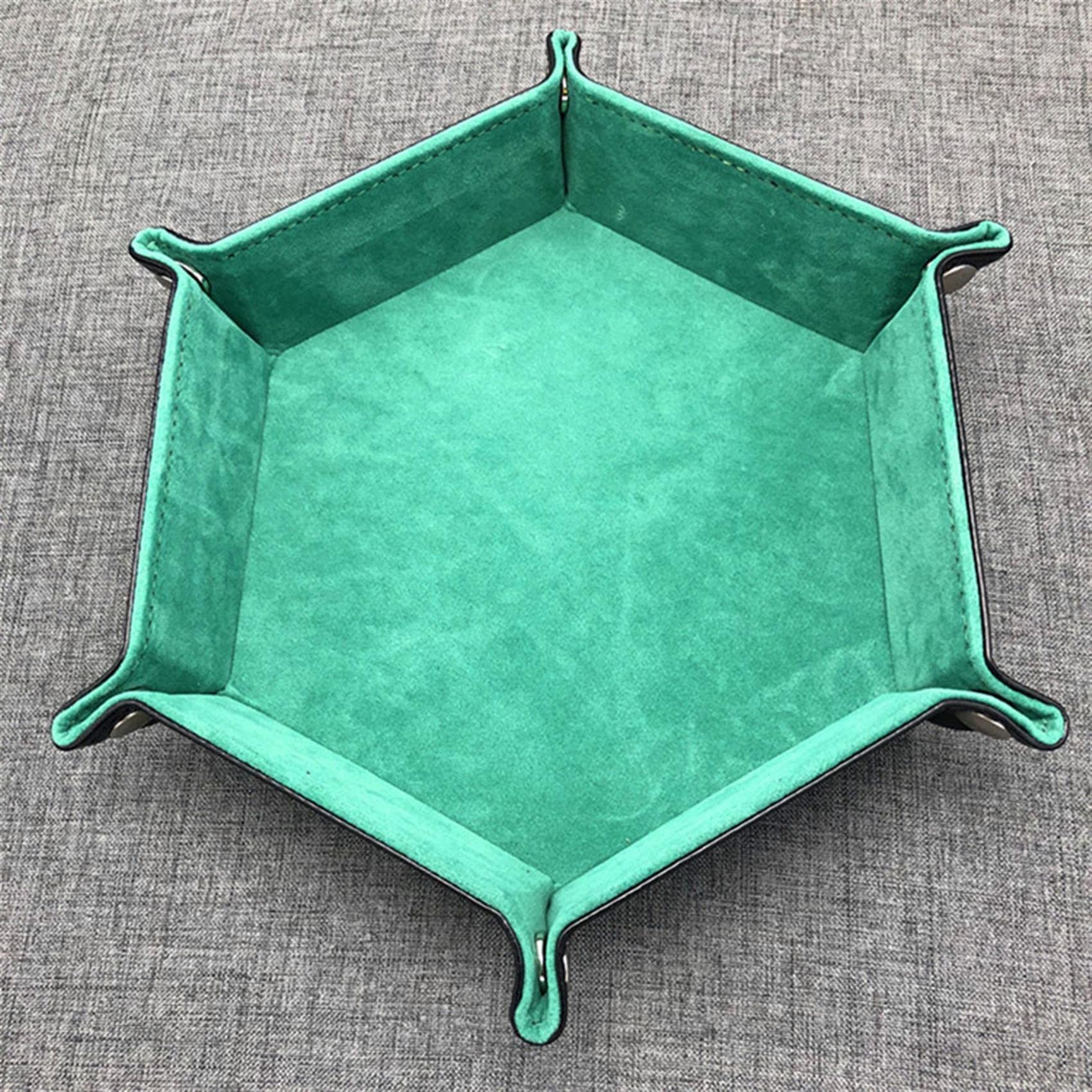 GloryMM Dice Trays Leather Folding Square Holder Portable Table Games Dice Rolling Tray Velvet Storage Box for Dice Games,Green