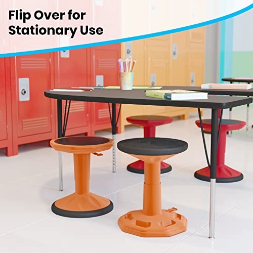 BizChair Adjustable Height Kids Active Stool - Flexible Orange Stool for Classroom and Home - Non-Skid Bottom - Rubberized Seat - 14" - 18" Seat Height