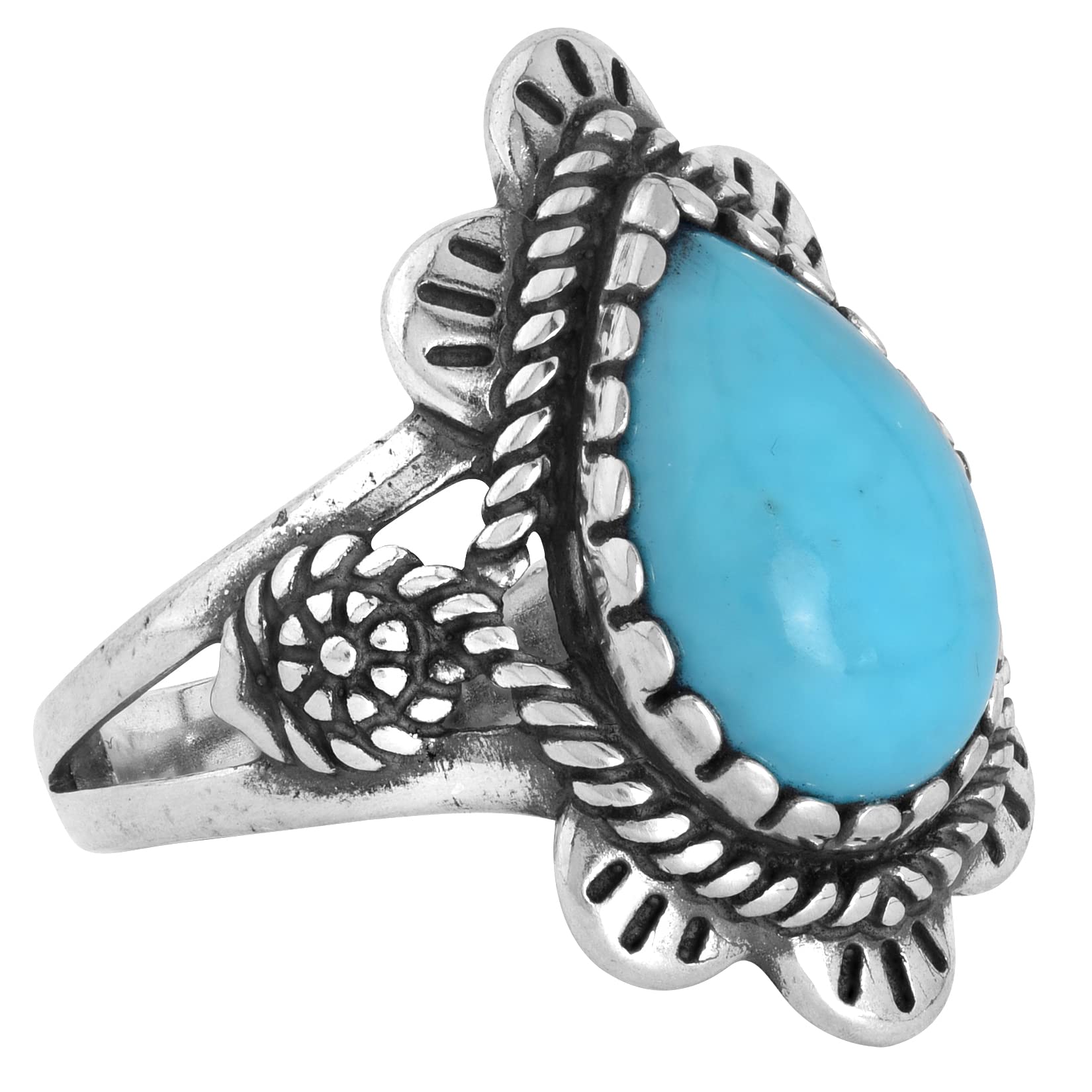 American West Sterling Silver Women's Ring Blue Green Turquoise Gemstone Size 8