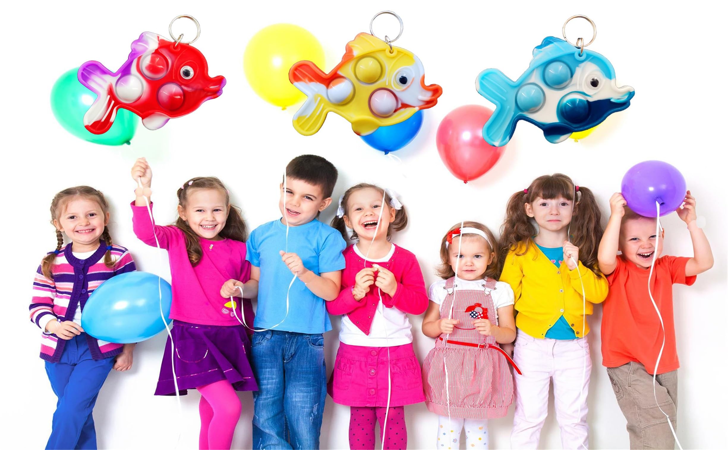 Clasporo 24 Packs Fish Bulk Little Fidget Party Favors Graduation Classroom Students Small Prize,End of Year Summer Mini Pop for Kids