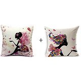 Cotton Linen Girl with Pink Wing Elves and Butterflies New Decorative Pillowcase Throw Pillow Cushion Cover Square 18" 18" Home Life ¡ (10)