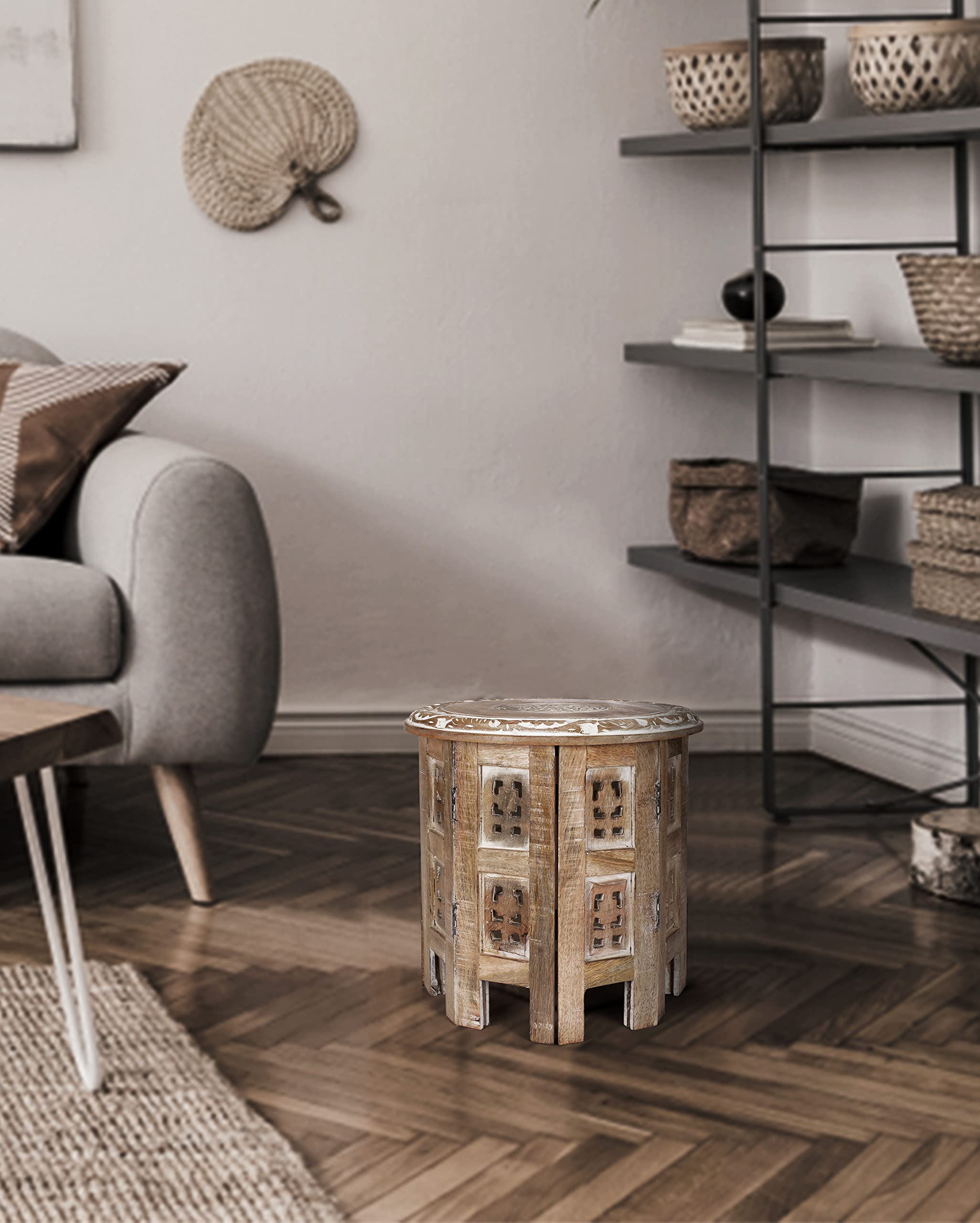 Coffee Table for Living Room, Wooden End Table, Small Side Table, Night Stand, Bedside Table, Entry Table, Side Table for Magazine, Books & Plants -18 x22 White Wash