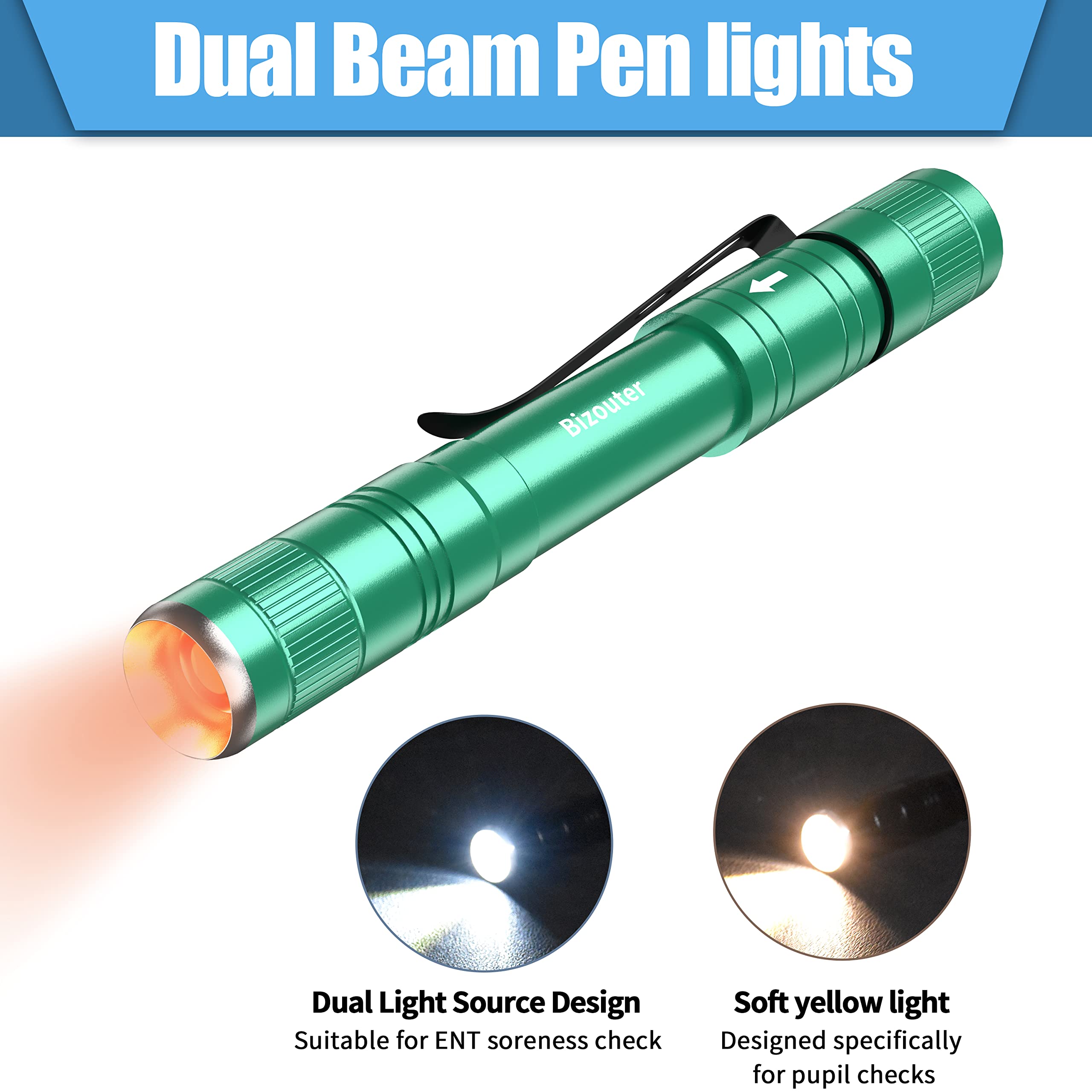 BIZOUTER Pen Lights for Nurses Doctors Check Pupil Response Ear Nose Throat, Dual Beam LED Medical Penlights for Nurses, Nursing Student Pupil Penlight Rechargeable