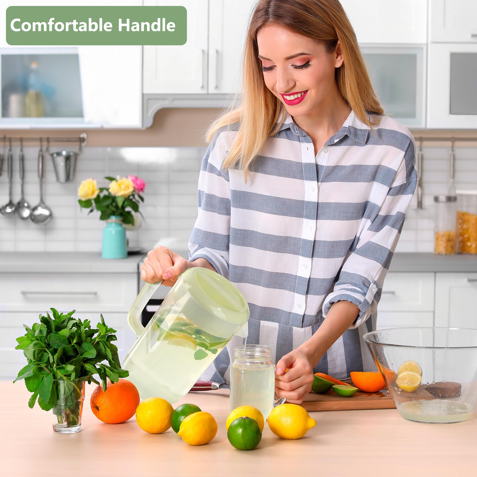 BPFY 1 Gallon 4 Litre Clear Plastic Pitcher with Lid, 2 Pack Clear Water Pitcher for Cold Drinks, Iced Tea Pitcher for Lemonade, Iced Tea, Milk, Juice, Beverages.