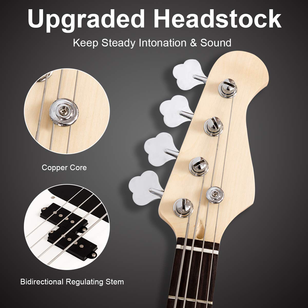 Goplus Full Size 4 String Electric Bass Guitar with Strap Guitar Bag Amp Cord (Brown Bass 4 Straps)