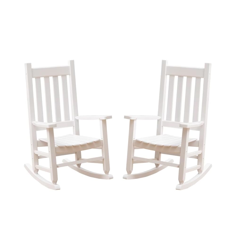 BplusZ Child Rocking Chairs Set of 2 Kid's Toddler Wooden Comfy Rockers Furniture Indoor Outdoor Patio Porch Balcony Reading Room for Baby Children Ages 6-10, White