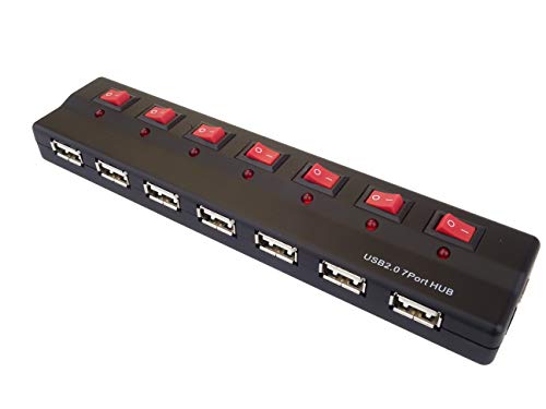 PremiumCord USB Hub 7 Port with Power Supply and Power Switch, USB 2.0 High Speed, Up to 480 Mbit/s
