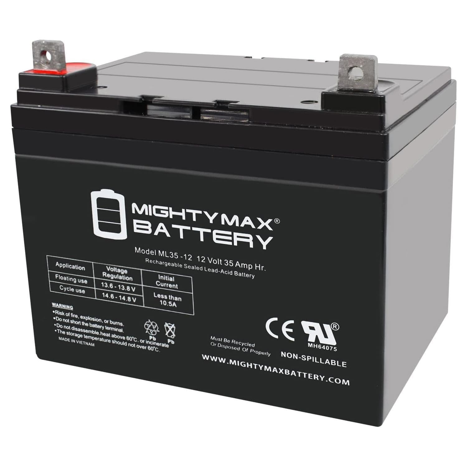 Mighty Max Battery ML35-12 - 12V 35AH U1 Deep Cycle AGM Solar Battery Replaces 33Ah, 34Ah, 36Ah