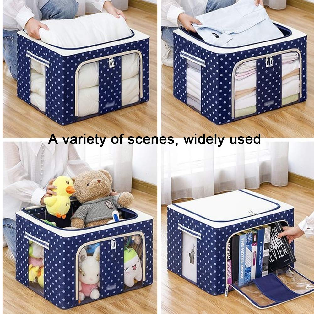 Fei Container Organizer Metal Frame Basket Set with Large Clear Window and Carry Handles for Bedding,Clothes,Closets, Bedrooms (capacity : 66L 2 Pack)