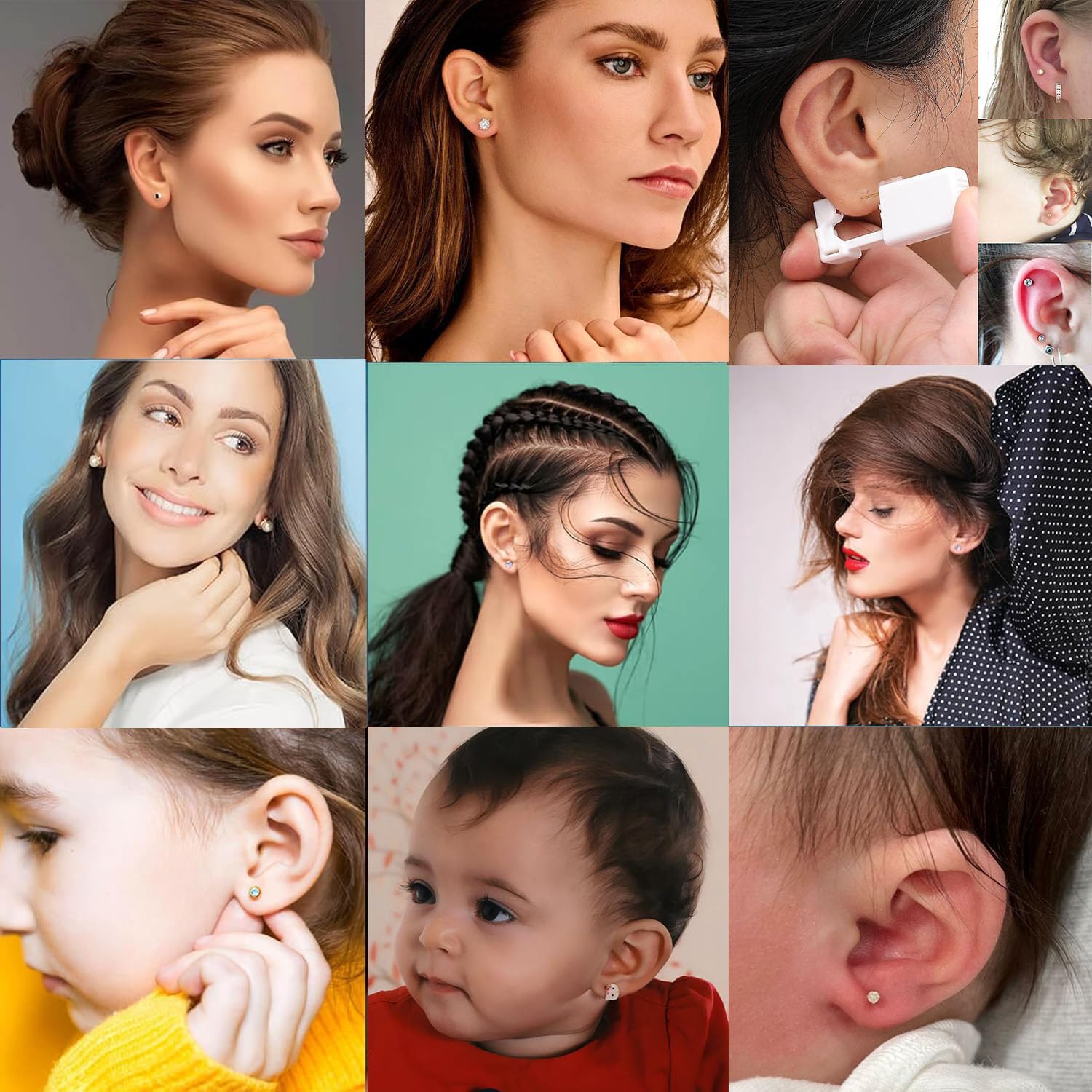 prgislew Ear Piercing Gun Kit 18Pcs Disposable Ear Piercing Kit Including 6Pcs Self Ear Piercing Gun with 6Pcs Built-in Earrings Stud 6Pcs Clean Tools for Ear Cartilage Tragus Helix Piercing Kit