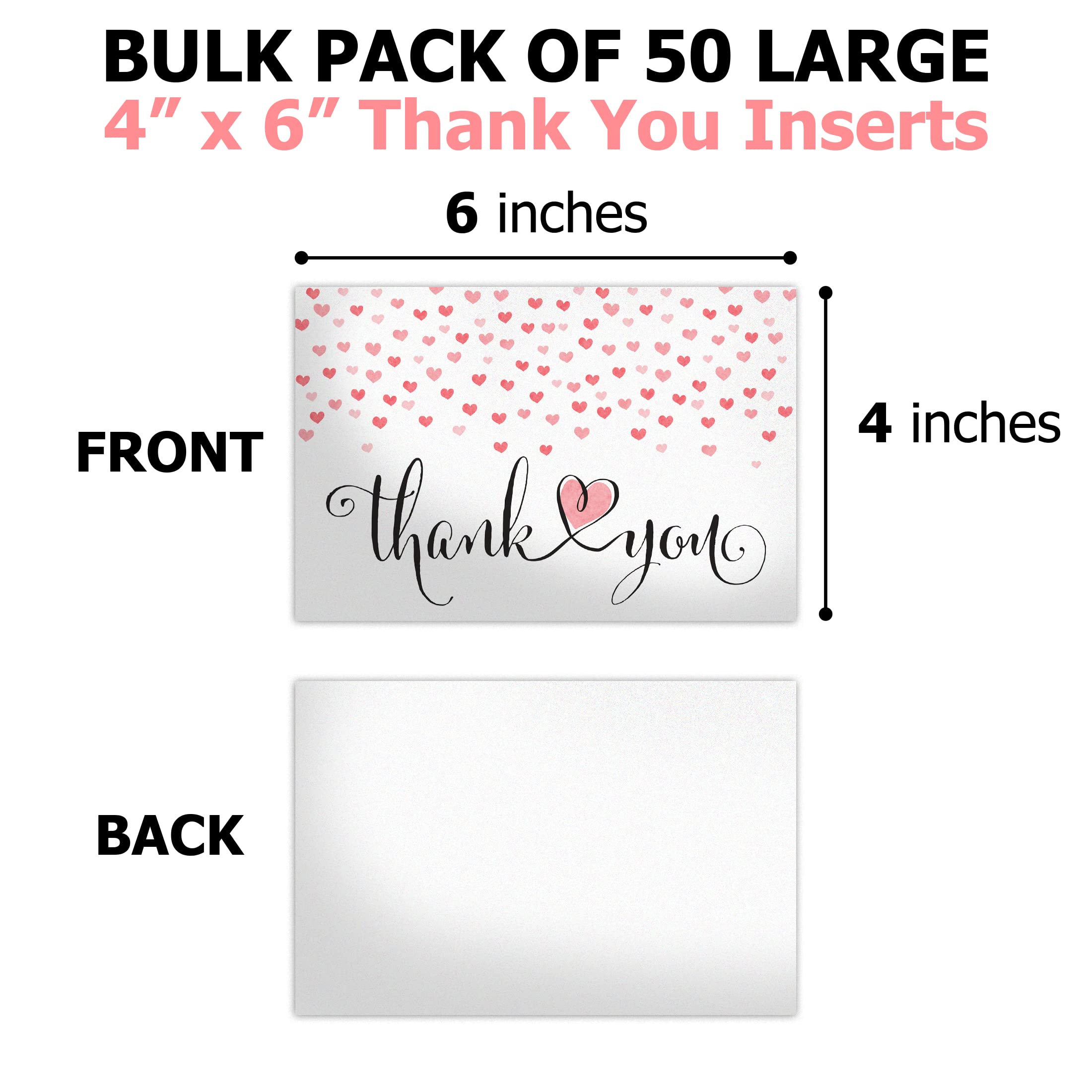 Pro Supply Global (50) Count of 4x6 Fading Hearts Thank You Insert Cards