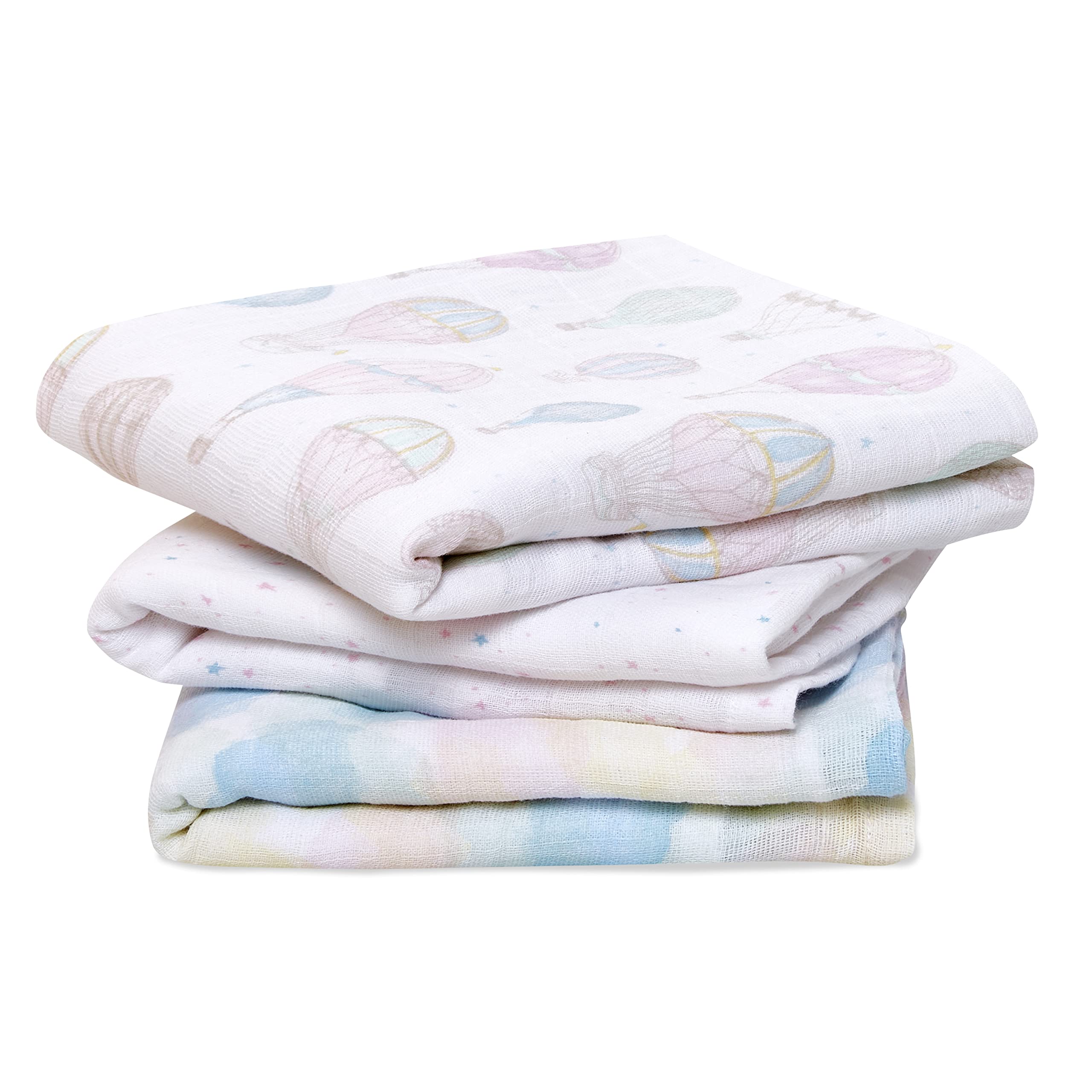 aden + anais Luxury Utility Squares, 100% Organic Cotton Muslin, Light and Breathable Essential for Carry Bag, 3 Pack, Above The Clouds
