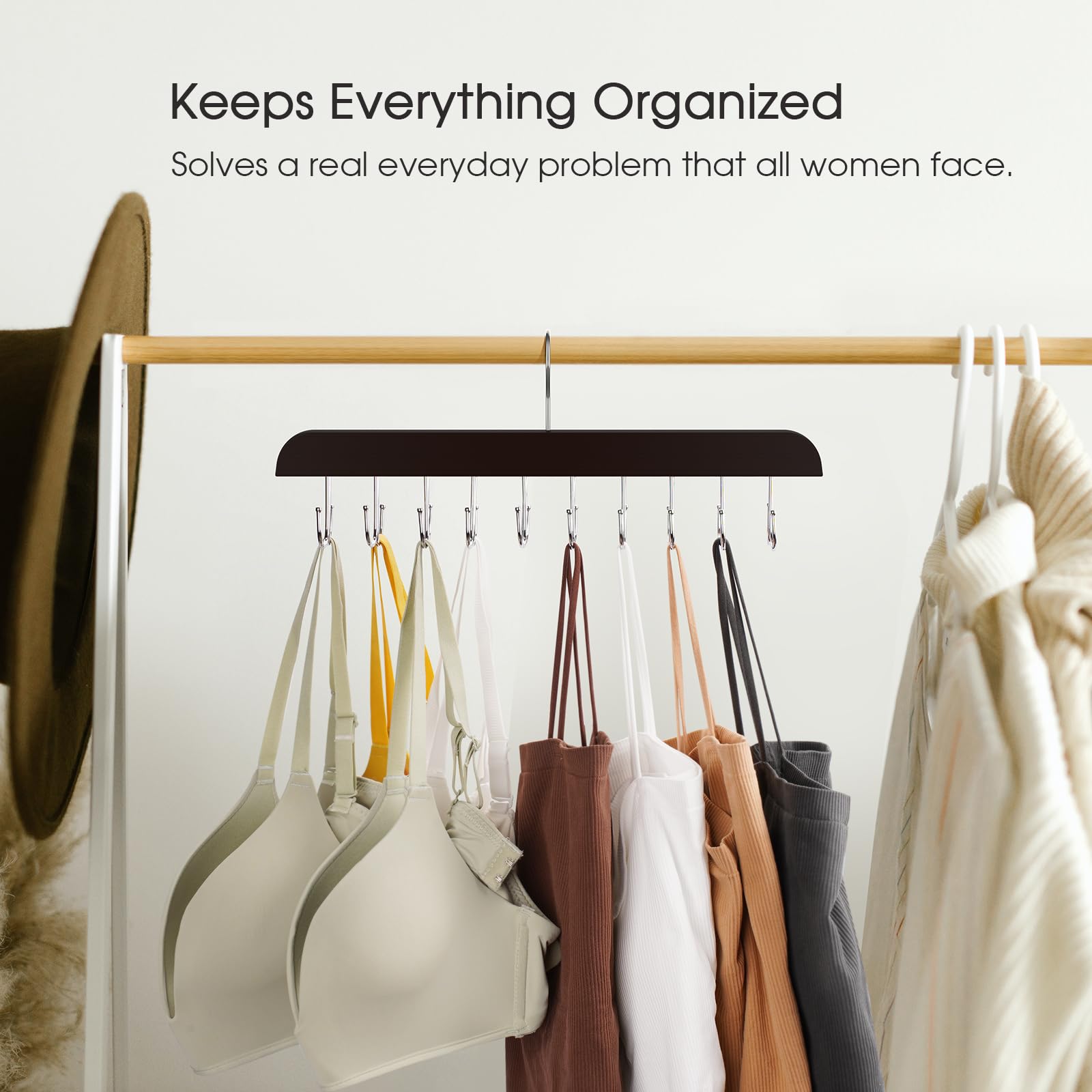 Bra Hanger 20 Hooks,Tank Top Hanger Space Saving,Closet Organizers and Storage,Bra Hangers for Closet Organizer,Organization and Storage for Sport Bras,Camisoles,Bathing Suit,Belt,Tie,etc,1 Pack,Black