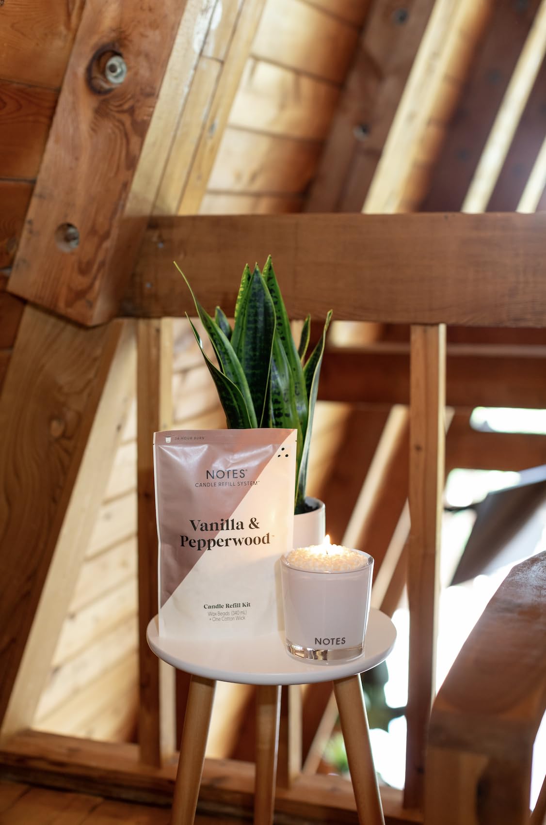 NOTES Sustainable Candle Refill | Non-Toxic Fragrance, Natural Wax Beads (Beeswax, Rice bran and Soy), Cotton Wick and Sustainer - (1) Vanilla & Pepperwood