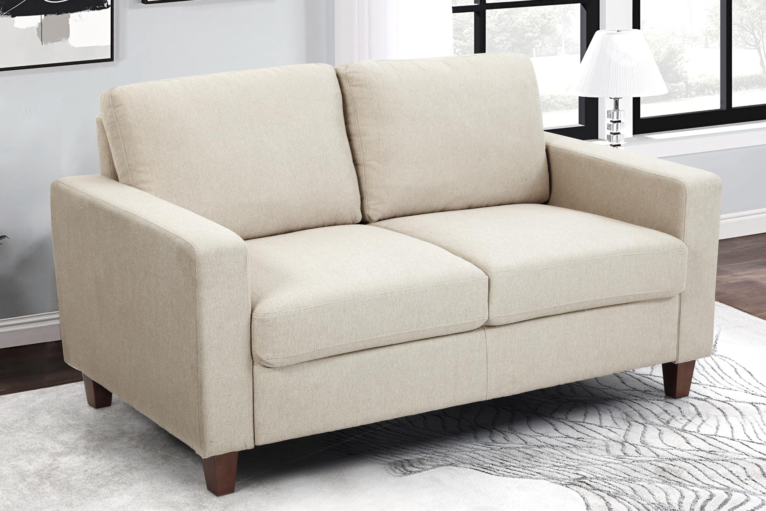 US Pride Furniture Mid Century Modern Loveseat with Reversible Back Pillows, 2 Seater Sofa Couch for Small Spaces, Living Rooms, Apartments, and Condos, 55.5" Wide, Beige