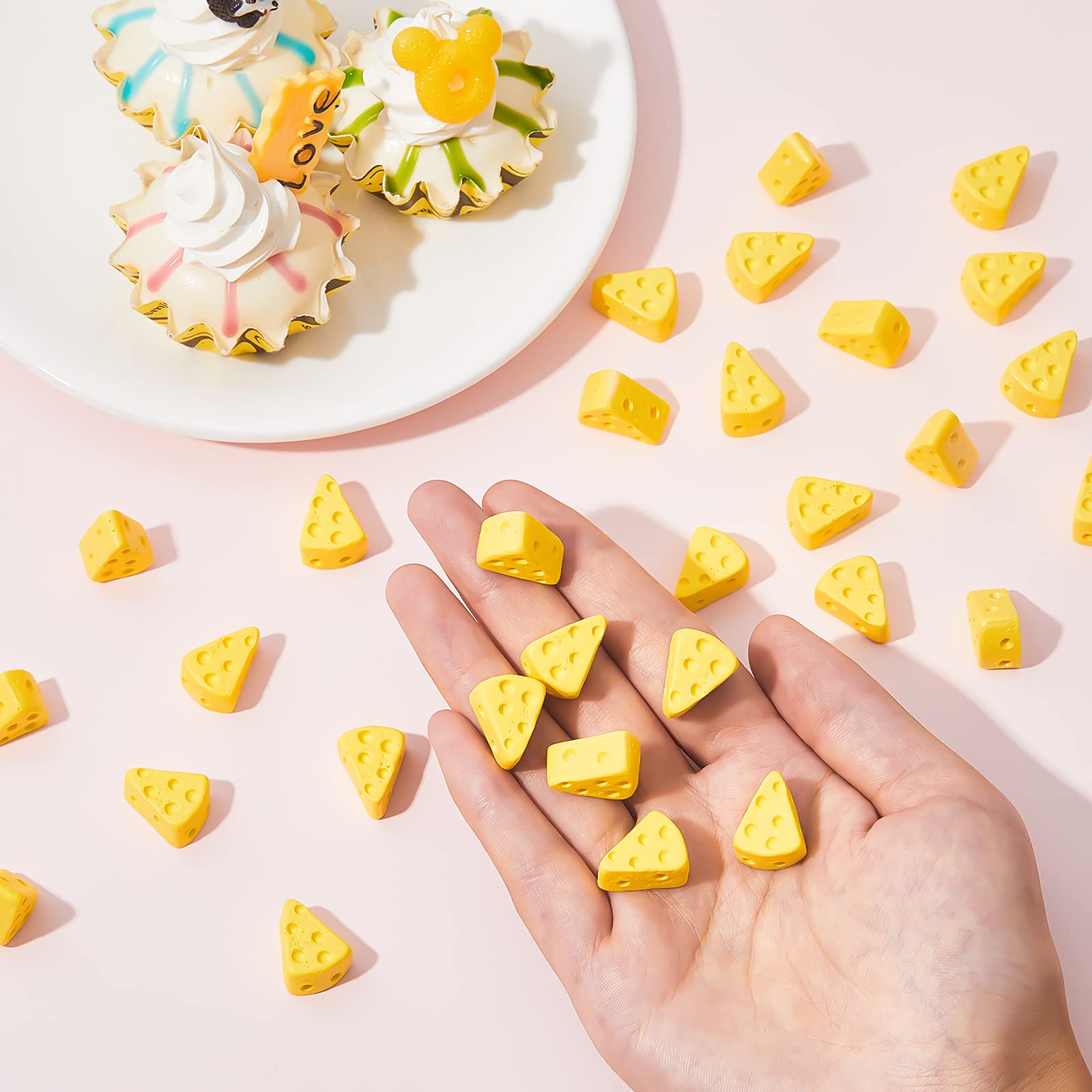 Gejoy 50 Pieces Miniatures Food Cheese Toy Christmas Decoration Mini Fake Cheese for Dollhouse Accessories Models Mini Resin Simulation Cheese for Kitchen Decoration DIY Accessory